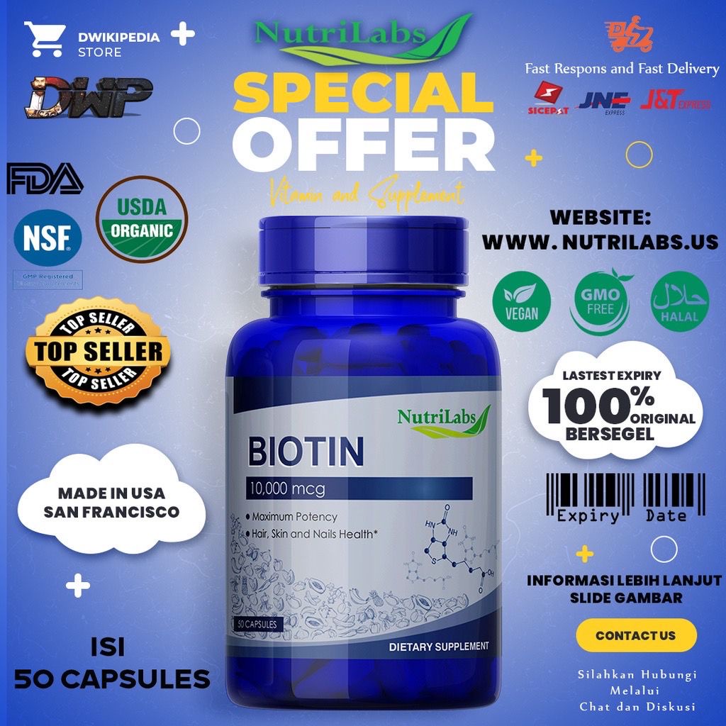 Jual Biotin Nutrilabs Puritan Pride Dosis 7500 MCG isi 50 100 Biotin Nutrilabs Puritan Pride ...