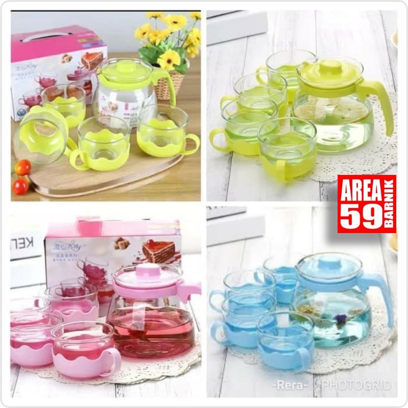 Jual Tea Pot Set Kaca 5 in 1 Tempat Minum Teh Dan Kopi | Shopee Indonesia