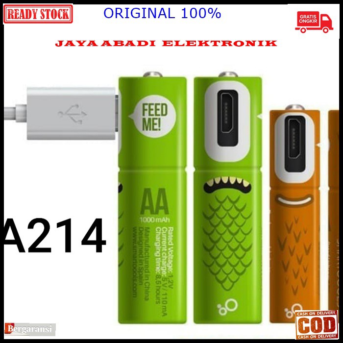 Jual ORI 100% baterai AA A2 1000 mah micro usb cas baterry batere batu ...