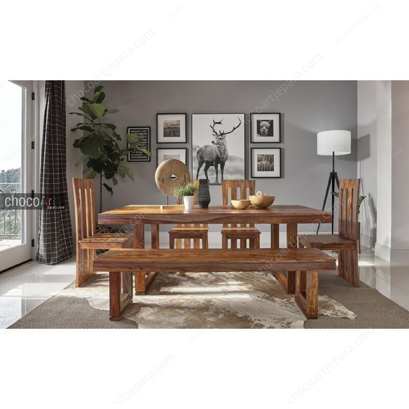 Jual set meja makan kayu tebal / dining table solid / meja tebal antik ...