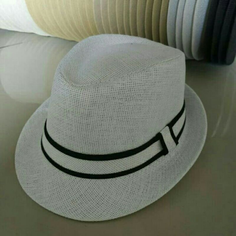 Jual Topi Tompi Pedora Papar Lis Hitam CreamPutih | Shopee Indonesia