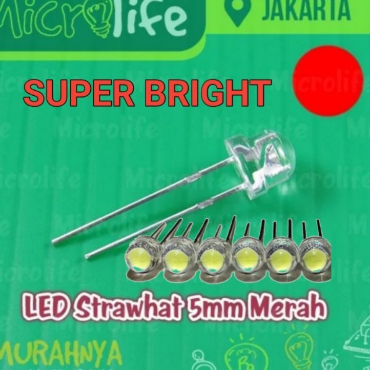 Jual lampu led super bright merah 5mm strawhat lampu strawhat 5mm merah ...