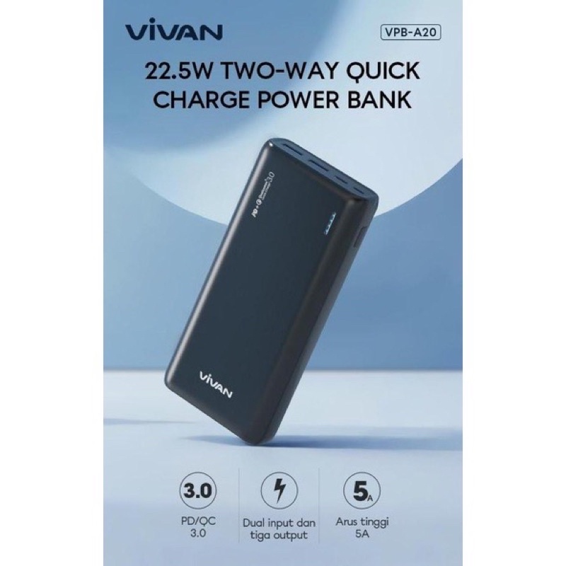 Jual PowerBank VIVAN 20000mah VPB-A20 22.5W 3 Output Dual Input Port ...
