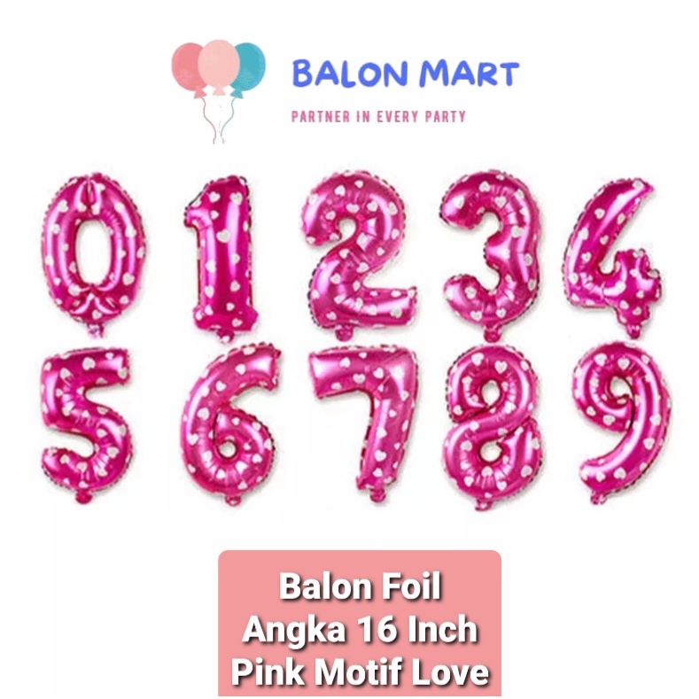 Jual Balon Foil Angka Pink Love 16inch/40cm | Shopee Indonesia