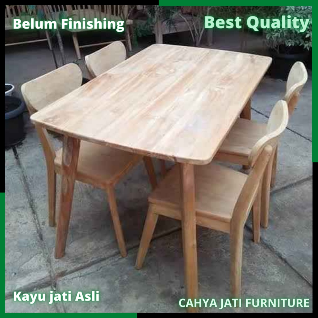 Jual Set meja makan cafe retro minimalis kayu jati 4 kursi ropan asli jepara model kotak panjang ...