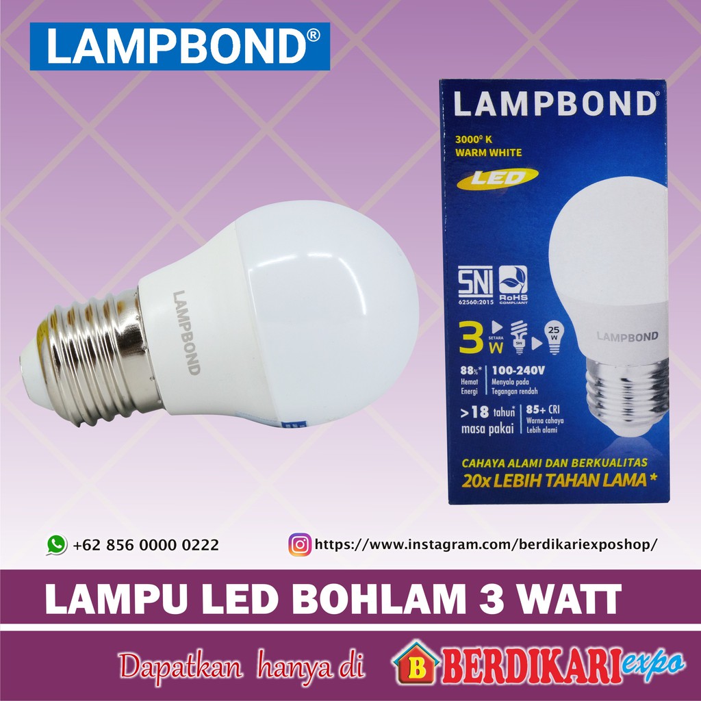 Jual LAMPBOND LAMPU LED BOHLAM 3 WATT (WARM WHITE / COOL DAYLIGHT ...