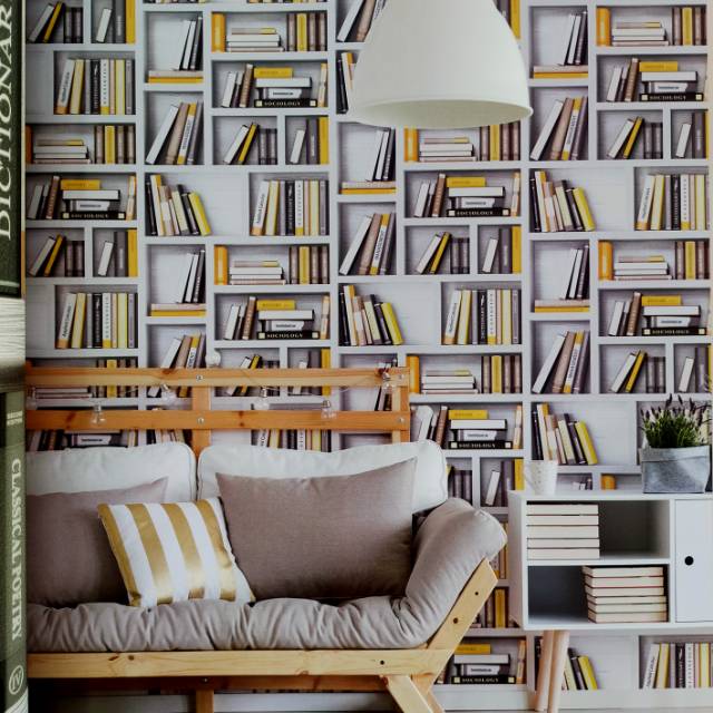Jual Wallpaper dinding 3Dmurah motif rak buku warna warni | Shopee ...