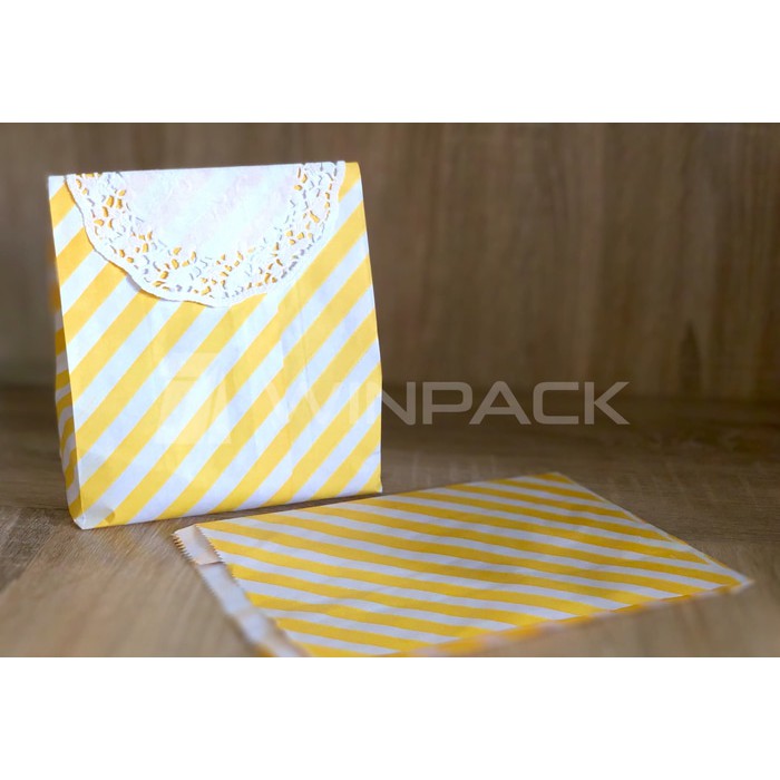 Jual Kantong Kertas (Paper Bag) Motif Garis Kuning Putih (16 x 23 x 8 ...