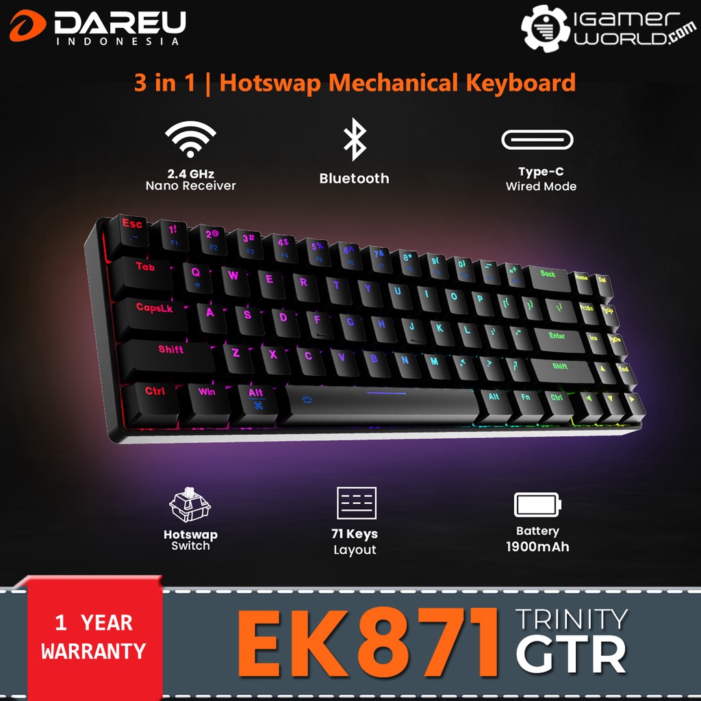 Jual Dareu EK871 Trinity GTR Hotswap Wireless Mechanical Gaming ...