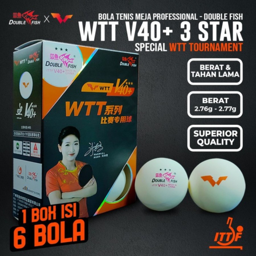 Jual Bola Pingpong Tenis Meja Double Fish WTT V40+ ITTF Original | Shopee Indonesia