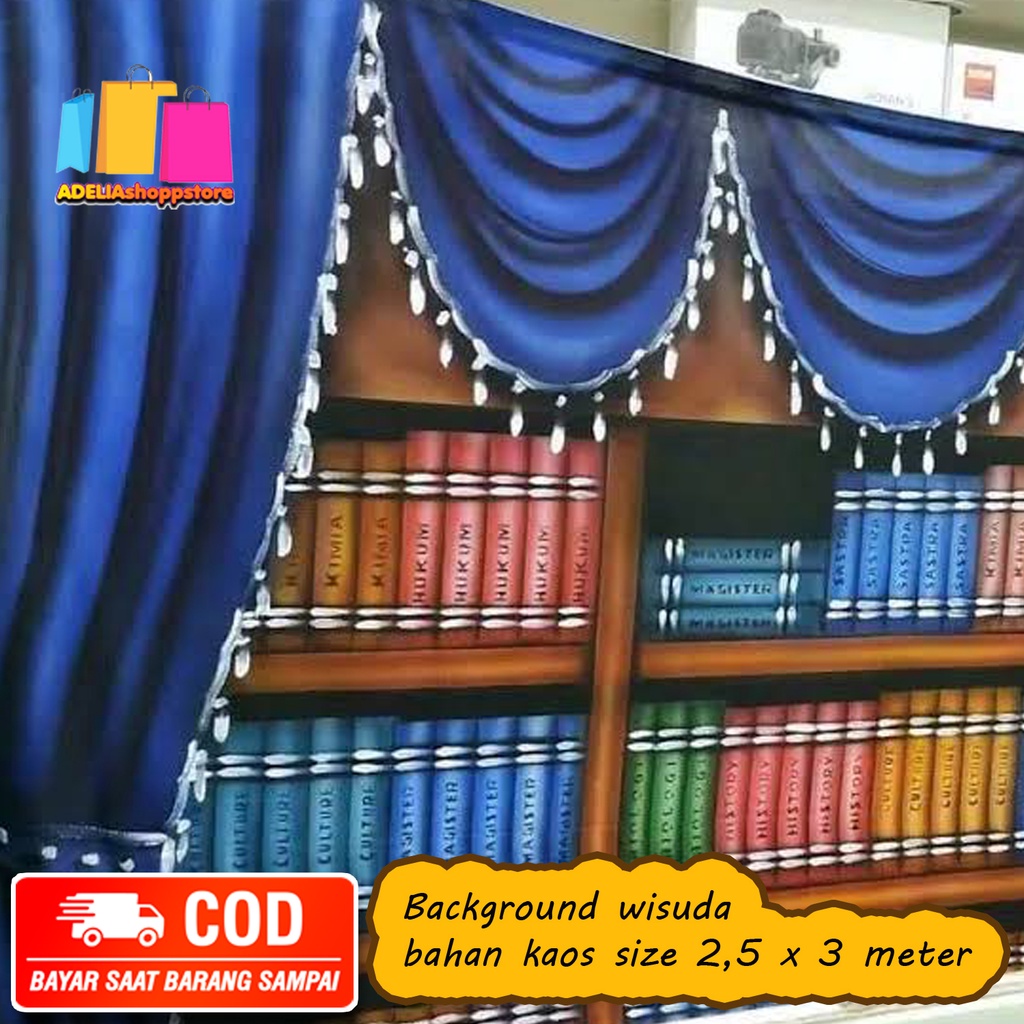 Jual layar background foto kain size 2, 5 X3meter Rak Buku wisuda ...