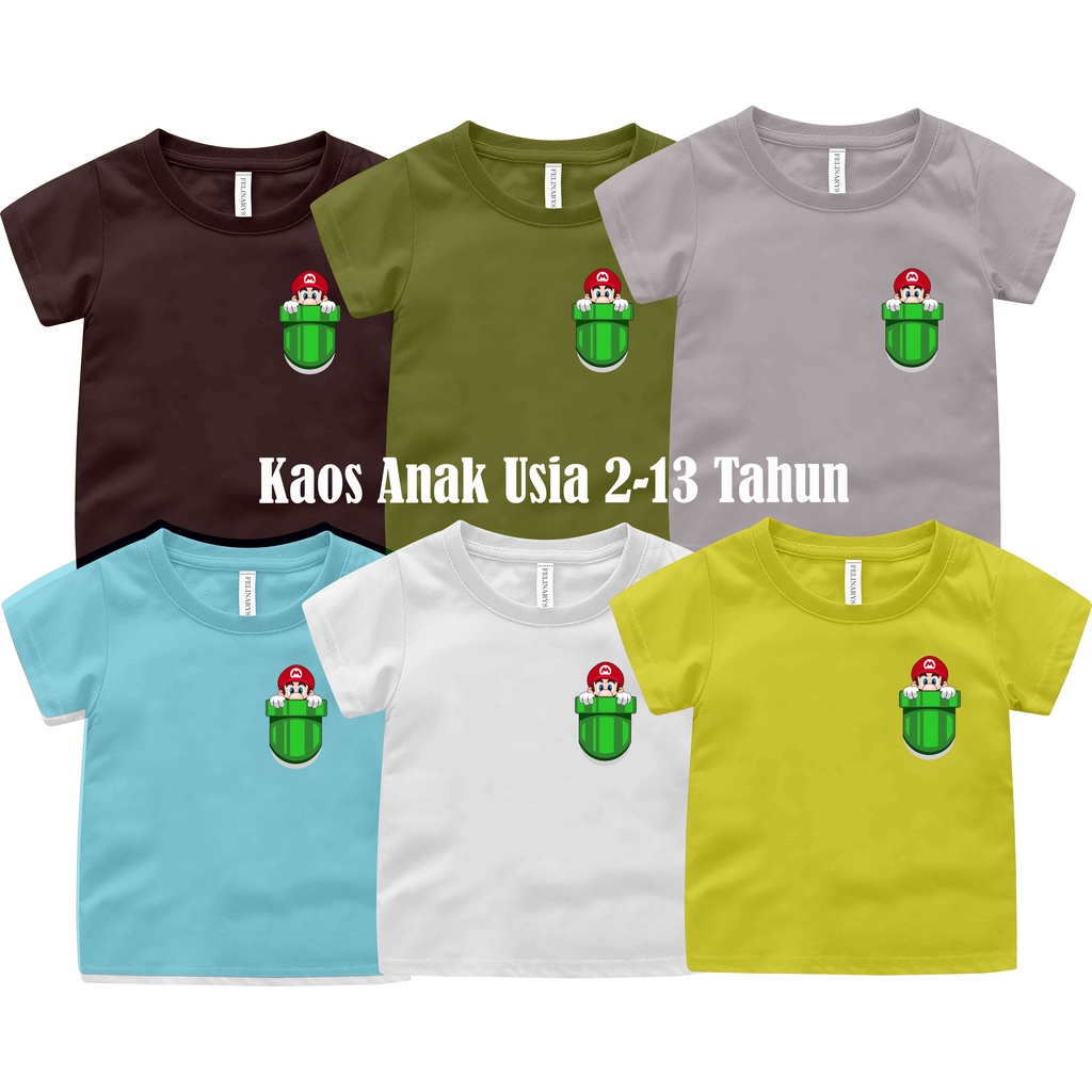Jual KAOS ANAK 2-13 TAHUN/1005 COTTON COMBED 30S/LOGO SUPER MARIO | Shopee Indonesia