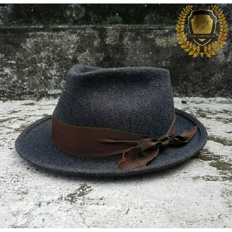 Jual Topi Fedora Abu list pita coklat Topi Laken Original Woll Topi ...