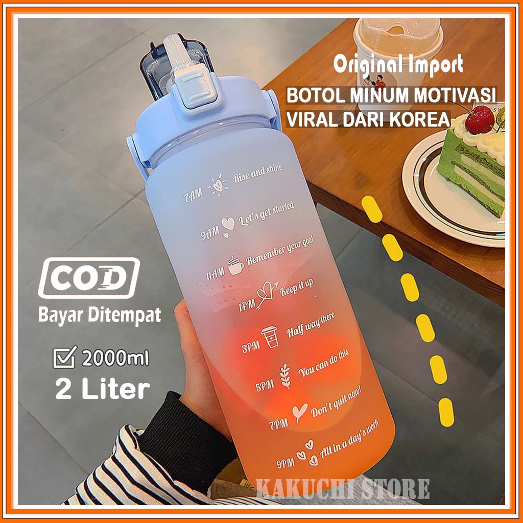 Jual Botol Minum Tumbler Motivasi Viral Jumbo 2 Liter Botol Korea Fitnes Jogging Gowes Original ...