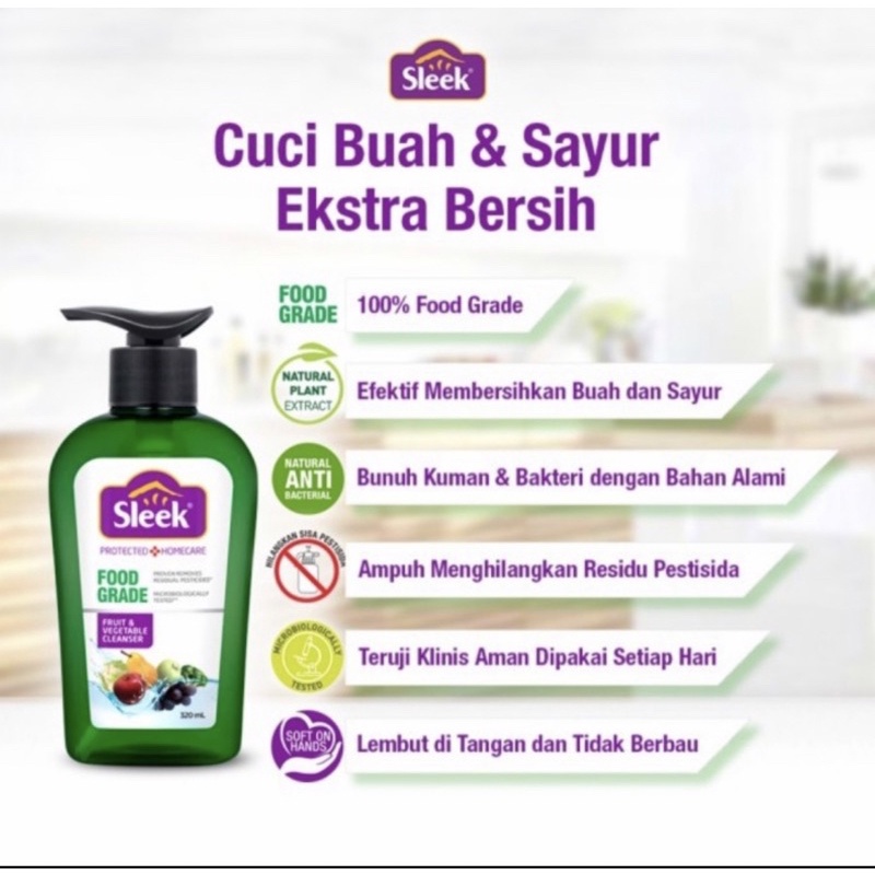 Jual SLEEK FOOD GRADE/ sleek fruit and vegetable cleanser 320ml sabun ...