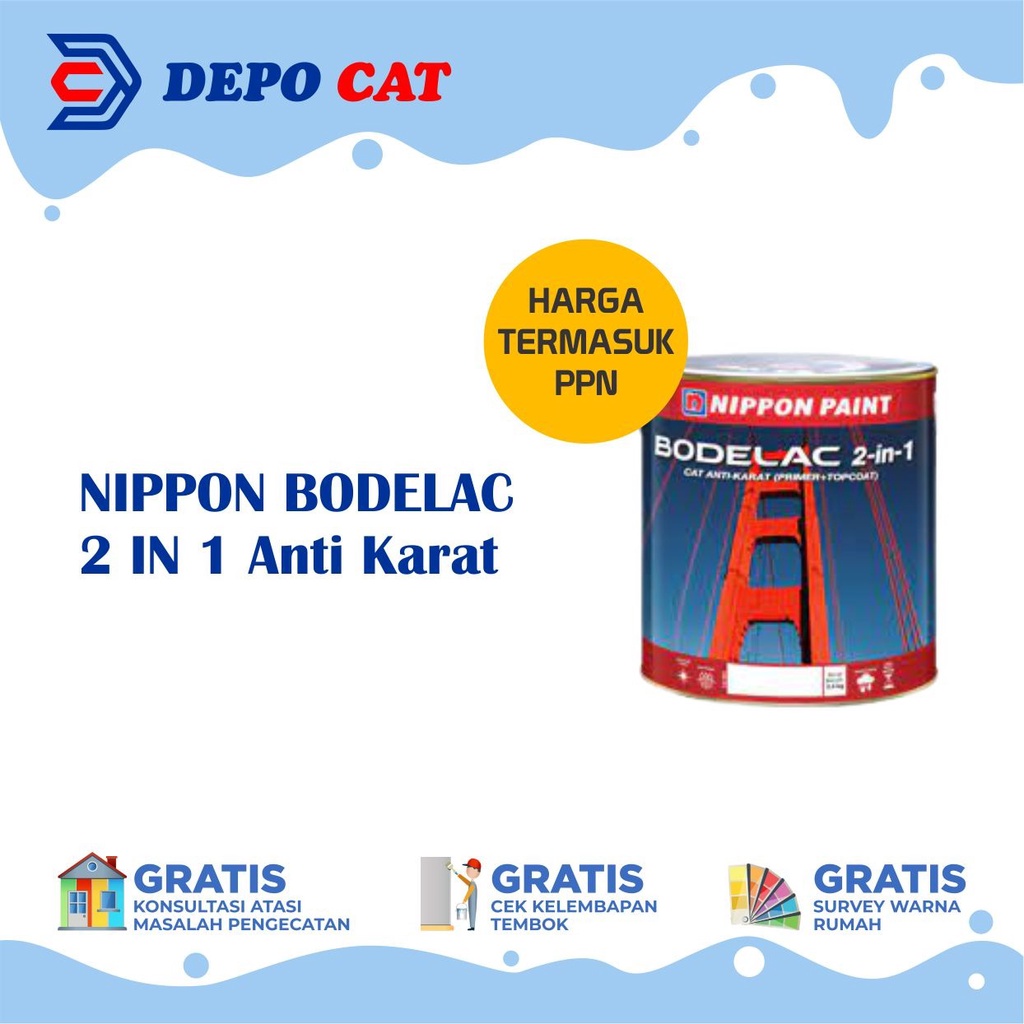 Jual Cat Nippon Paint Bodelac 2 in 1 Anti Karat White 2,5L | Shopee ...