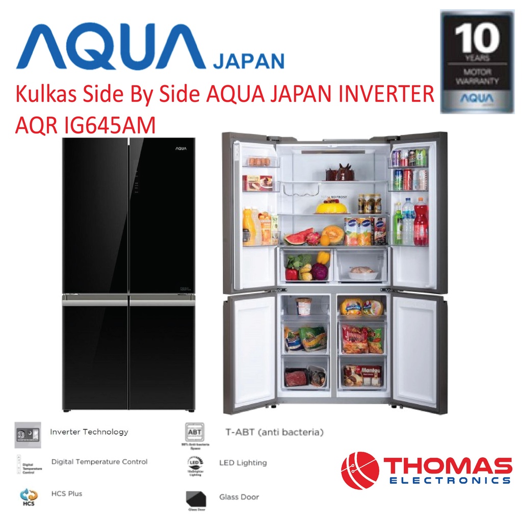 Jual Side By Side AQUA JAPAN INVERTER 4 PINTU AQR IG 645 AM GLASS DOOR ...