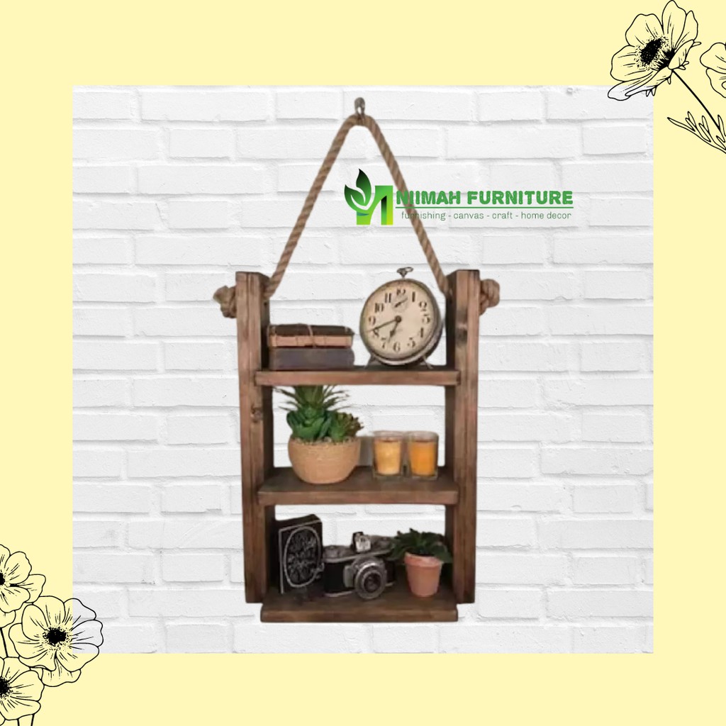 Jual Ambalan Dinding Tali 3 Tingkat Kayu Jati Belanda | Shopee Indonesia