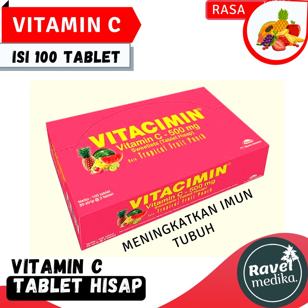 Jual VITACIMIN BOX 100 TABLET RASA FRUITPUNCH | VITAMIN C TABLET HISAP ...
