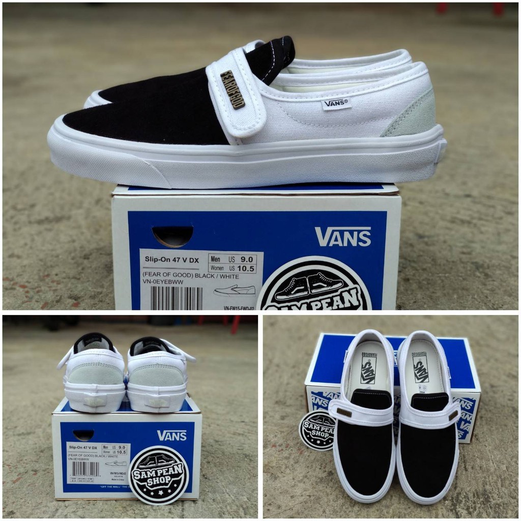 Jual 100 GRADE ORI Sepatu Vans Slip On 47 V DX FEAR OF GOD Black White ...