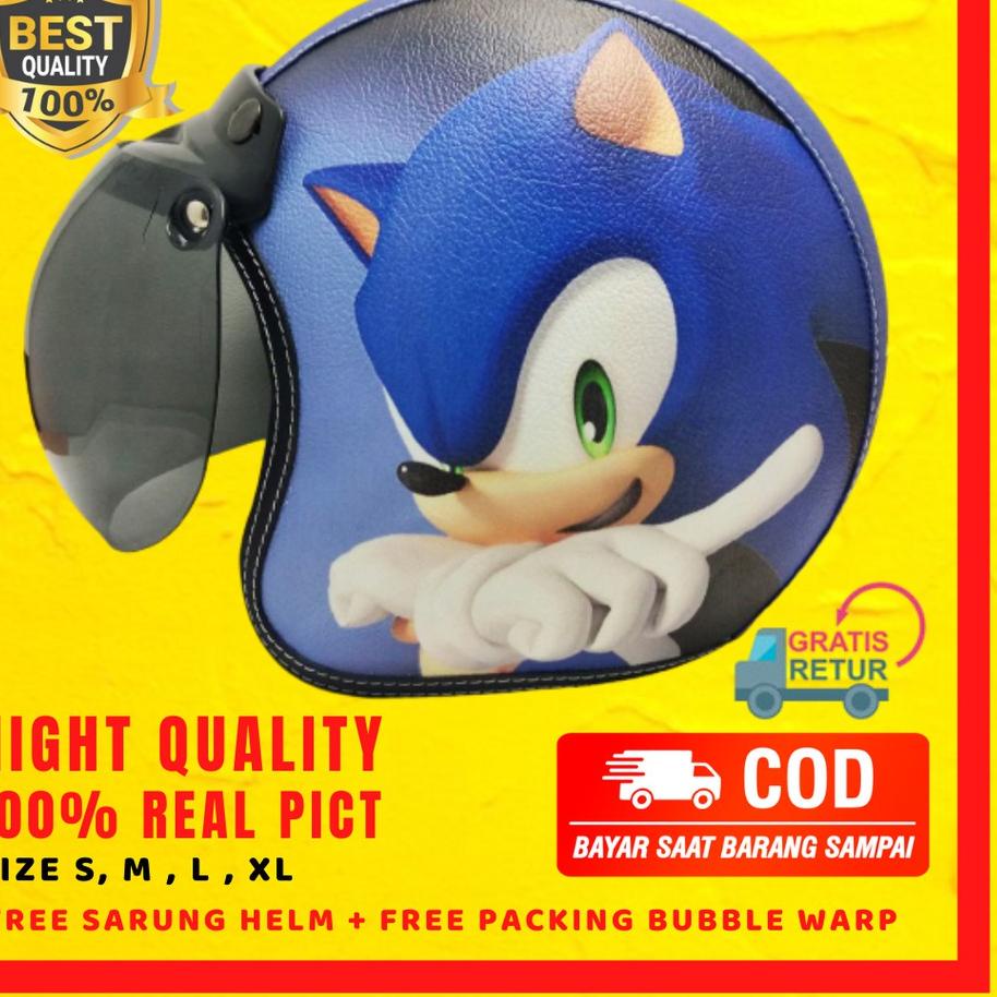 Jual Helm Bogo Sonic Biru Kartun Klasik SNI Full Kulit Half Face Custom ...
