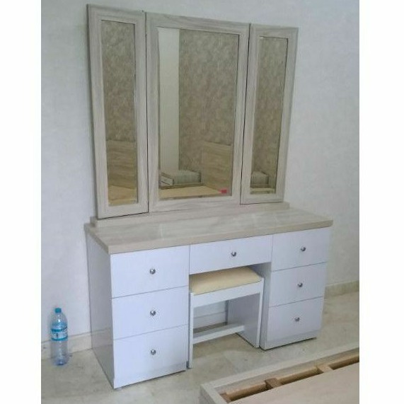 Jual meja rias make up custom minimalis kayu HPL cermin lipat meja laci ...