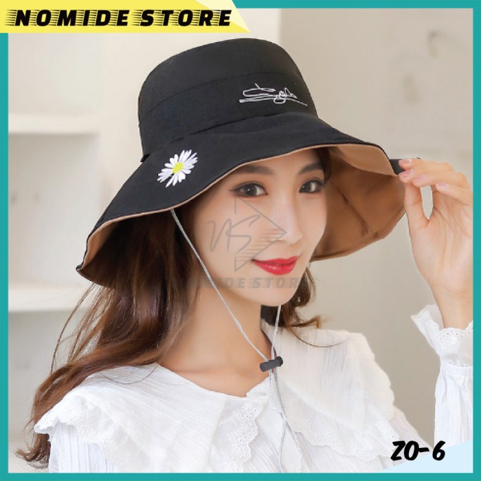 Jual Topi-Wanita- Topi Bucket Hat Pantai Lebar Lipat Wanita Style Korea Daisy Flower Zo -Fashion ...