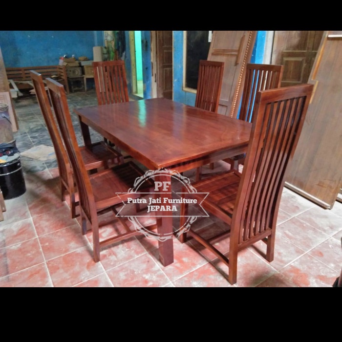 Jual Meja makan model minimalis bagus kayu jati kursi 6 balero jari jari kayu jati | Shopee ...