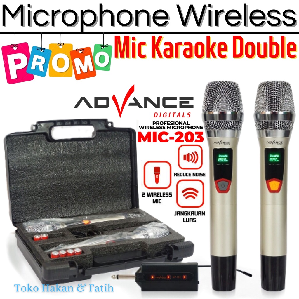 Jual Advance MIC-203 Profesional 2 Mic Wireless Microphone Karoke Mic ...