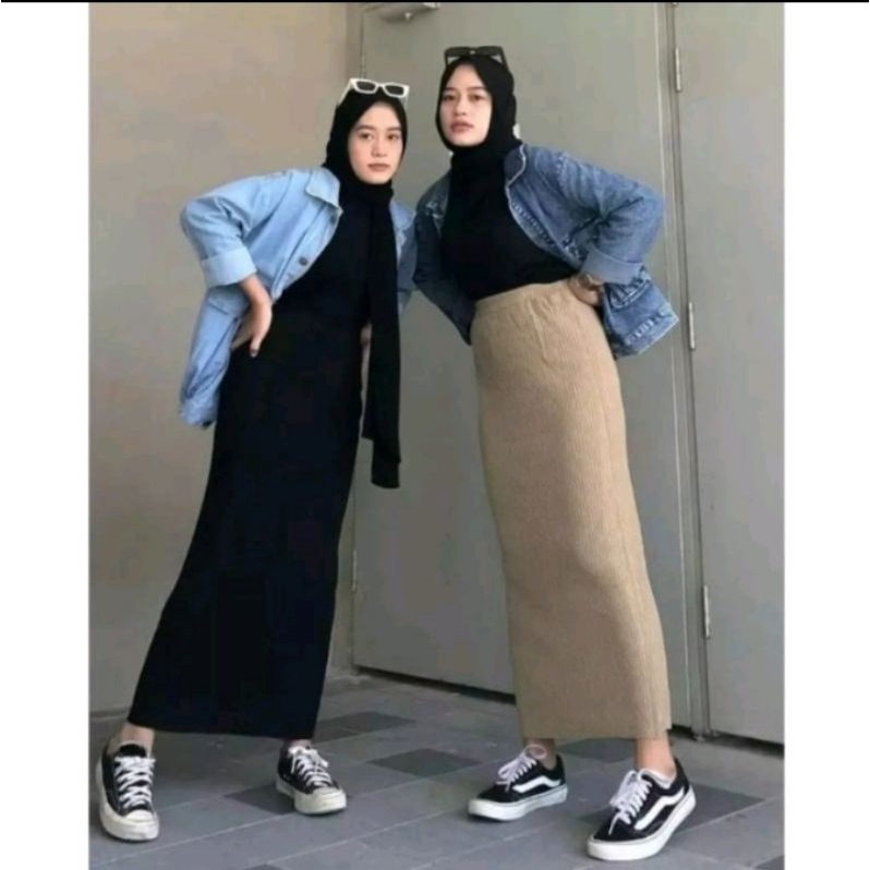Jual ROK SPAN PANJANG WANITA BELAHAN BELAJANG ROK SPAN KNIT HORNET ...