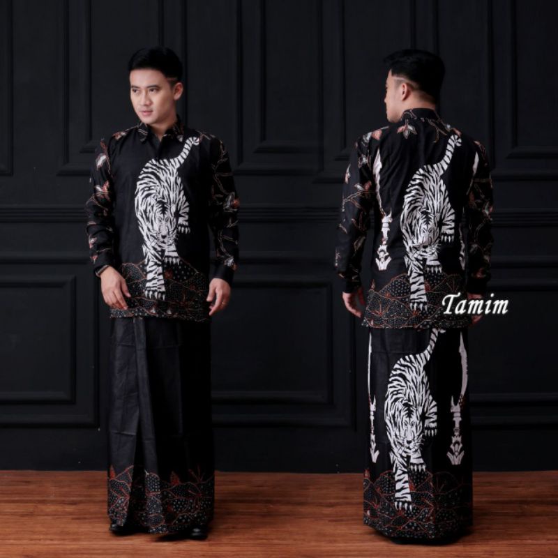 Jual Batik Solo Modern Set Sarung Dan Kemeja Macan Putih | Shopee Indonesia