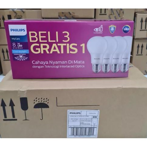Jual Lampu Philips (pack3+1) LEDBulb 8 watt Putih (1 dus isi 4×4=16pcs ...