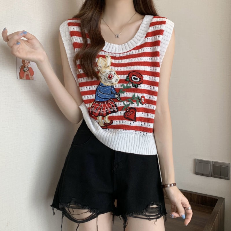 Jual Rompi rajutan bergaris atasan rompi wanita musim panas desain ...