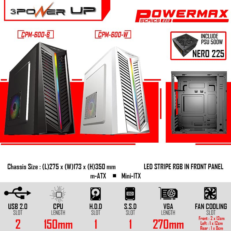 Jual Casing POWER UP POWERMAX CPM-600 Include PSU 500Watt Micro ATX ...