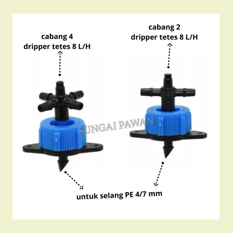 Jual dripper drip tetes 8 liter/jam cabang dua 2 dan empat 4 kebun ...