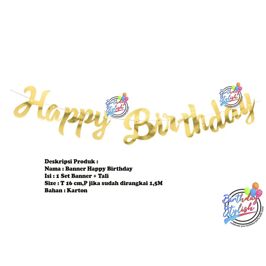 Jual Banner Happy Birthday Gold Anak/ Bunting Flag Ultah Warna Gold ...