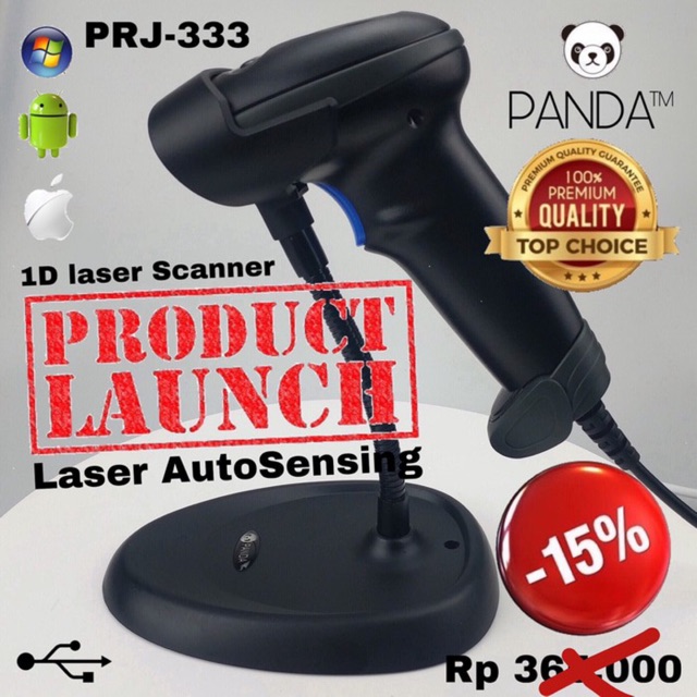 Jual Auto-Sensing Laser 1D Barcode Scanner PANDA PRJ-333A Auto-Scan USB ...