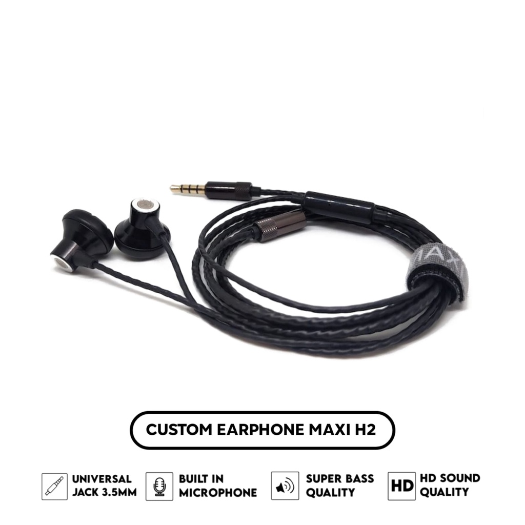 Jual MAXI H2 Custom HiFi Sound Headset Metal Bass Earphone With Mic ...