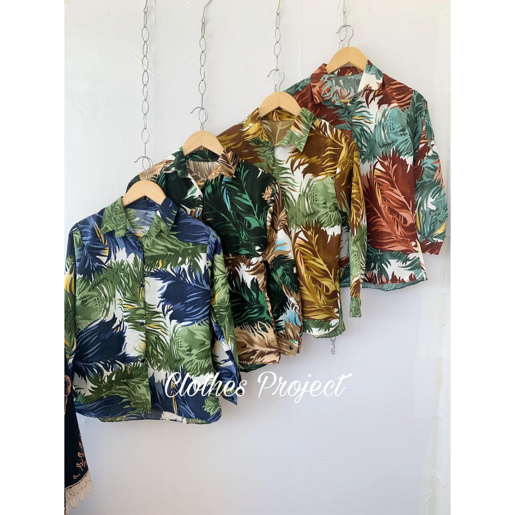 Jual Kemeja Motif Daun Kelapa/ Kemeja Monalisa / Baju Perempuan - Baju ...
