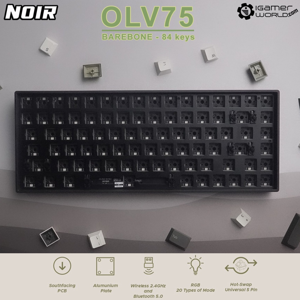 Jual Noir OLV75 Barebone 75% Wireless Custom Mechanical Gaming Keyboard ...
