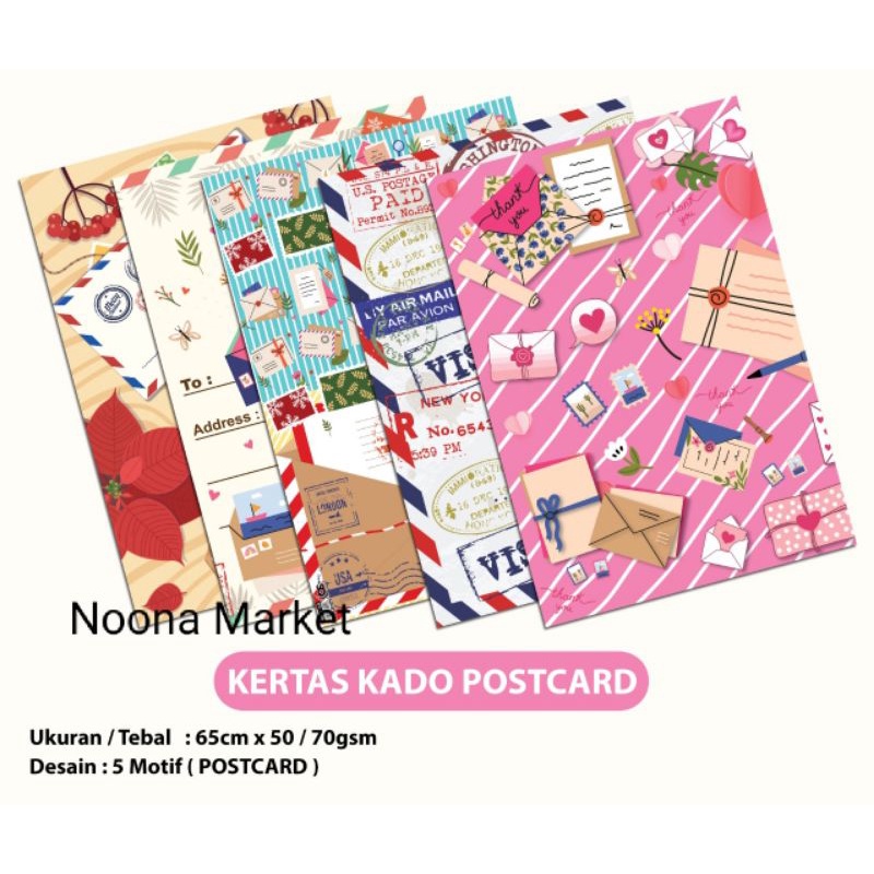 Jual Harga 5 Lembar Kertas kado motif postcard kertas kado karakter ...
