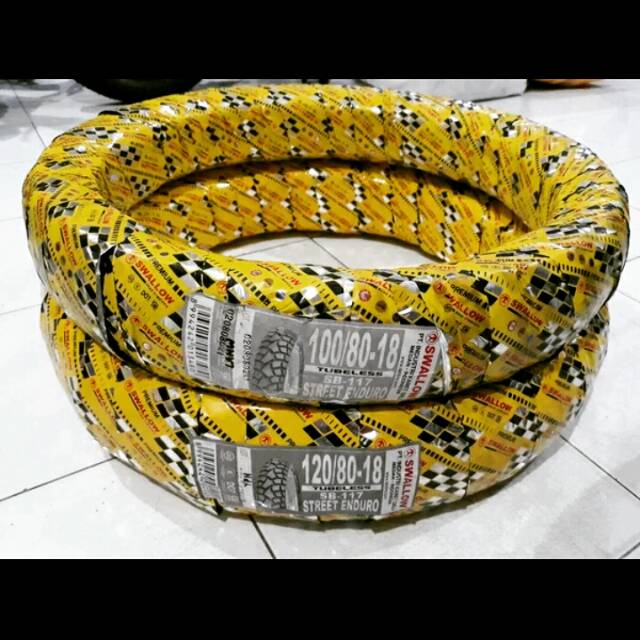 Jual Paket Ban Swallow 100 80 18 dan 120 80 18 Street Enduro Tubeless SB 117 | Shopee Indonesia