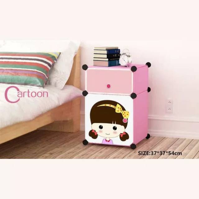 Jual Lemari Rakit 2 Kotak Motif Karakter / Bedside Table Rak Meja ...