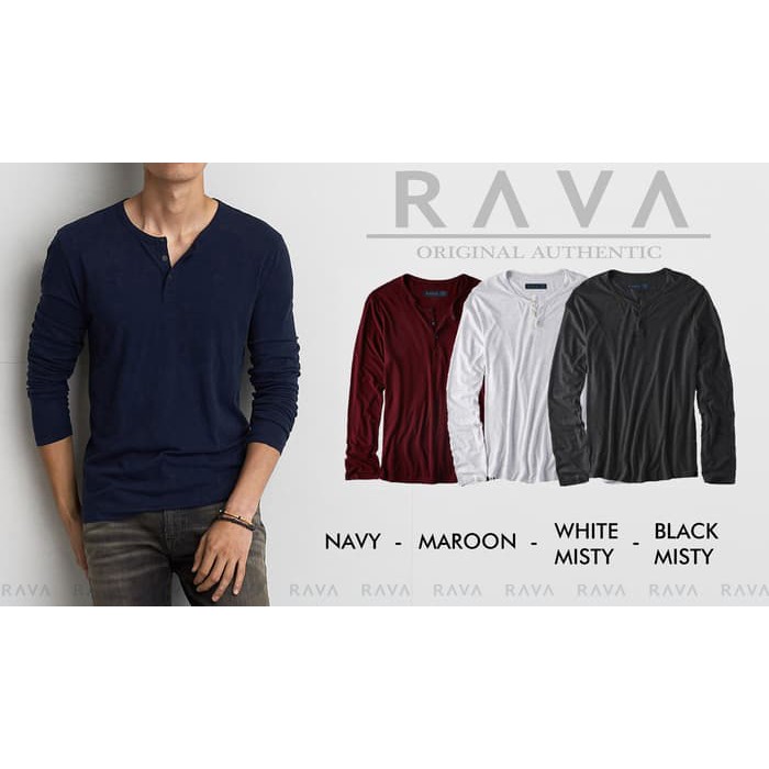 Jual RV011 Kaos Lengan Panjang Pria Henley Oblong ORIGINAL | Shopee Indonesia