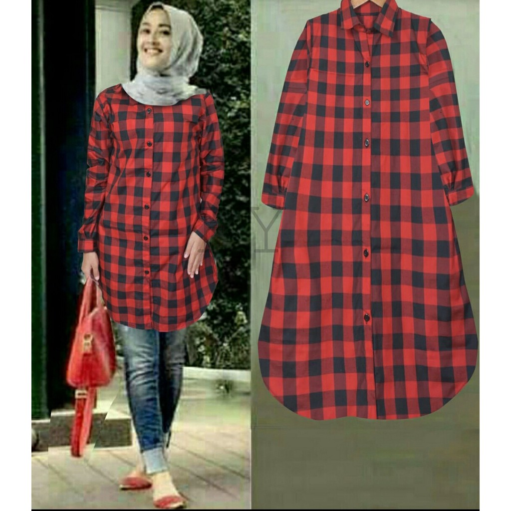 Jual RF - Baju Tunik wanita / Baju muslim / Tunik motif kotak Catur ...