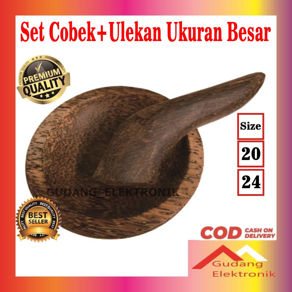 Jual Set Cobek Dan Ulekan Besar Kayu Pohon Kelapa Asli Set Murah Tanpa ...