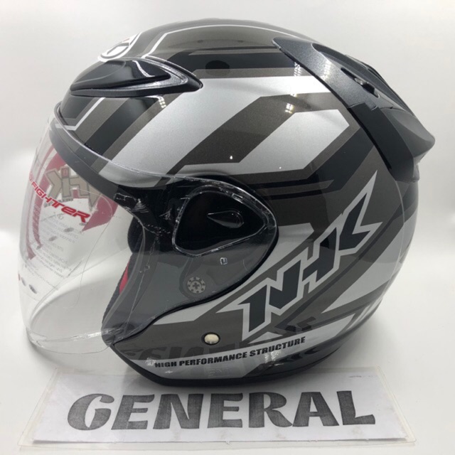 Jual Helm NHK R6 Motif Nitro Black Silver Hitam Silver Glossy Half Face ...