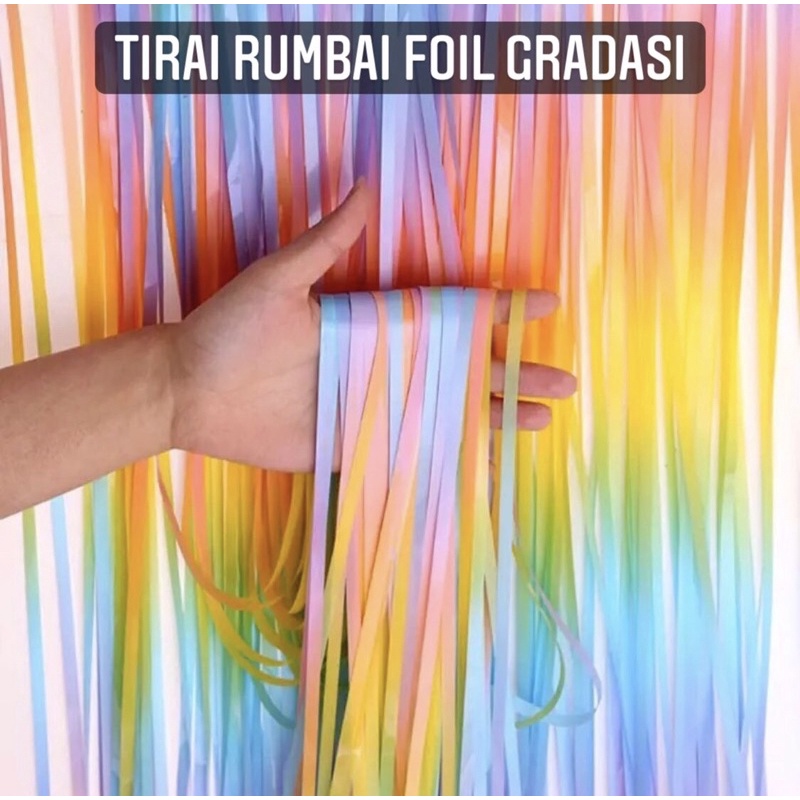 Jual Tirai rumbai gradasi warna pastel campur warna 1x2 M backdrop foil ...
