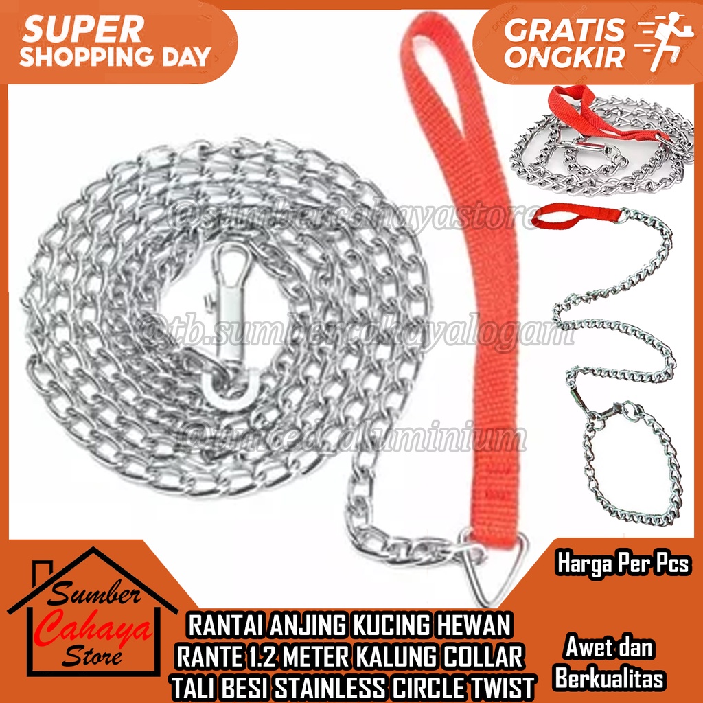 Jual RANTAI ANJING KUCING HEWAN RANTE 1.2 METER KALUNG COLLAR TALI ...