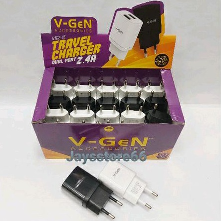 Jual Adaptor Travel Charger V-Gen USB DUAL PORT VTC2-07 2.4A VTC2-15 2 ...